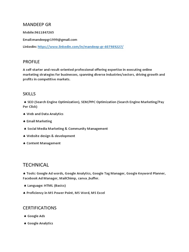 MANDEEP - DM Profile | PDF