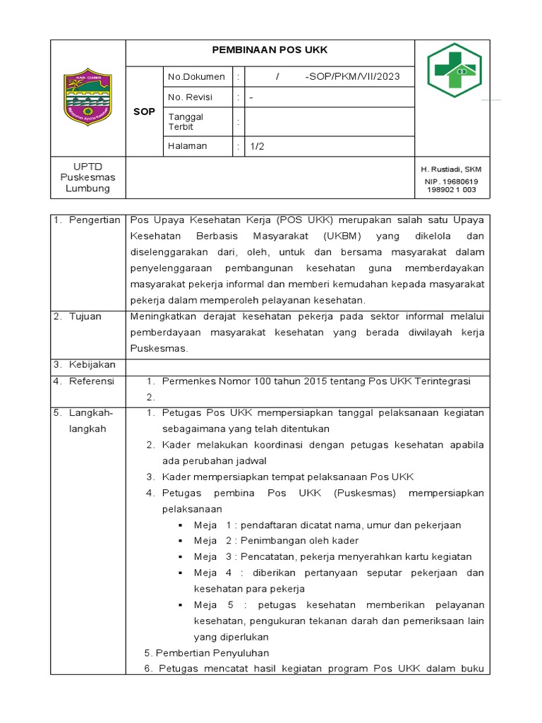 SOP Pembinaan Pos UKK | PDF