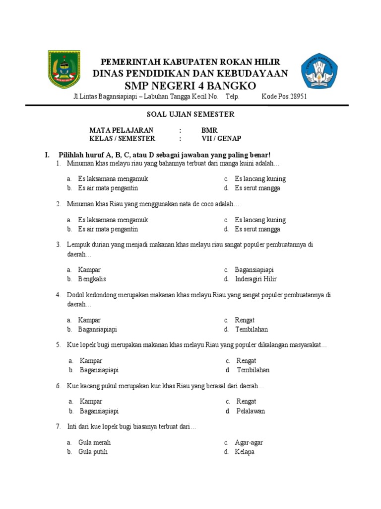 Soal Ujian BMR Kelas 7 Semester 2 | PDF