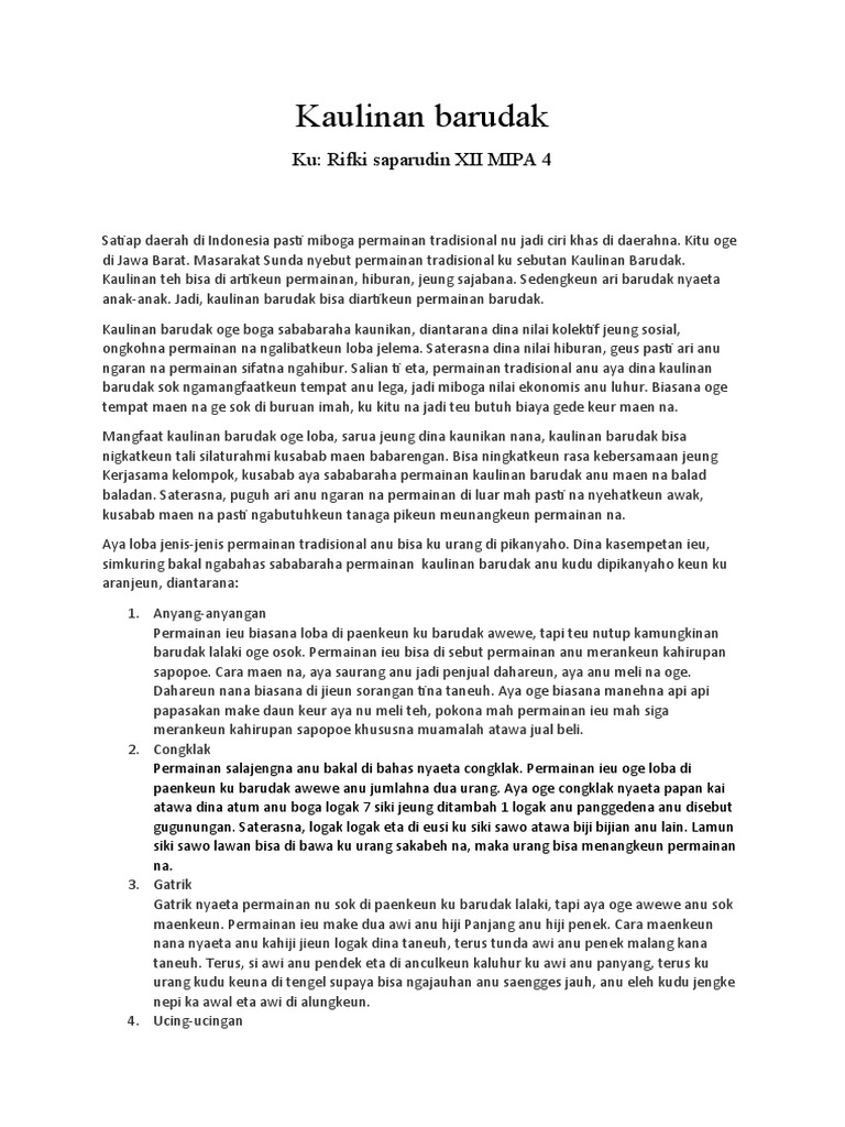 Kaulinan Barudak | PDF