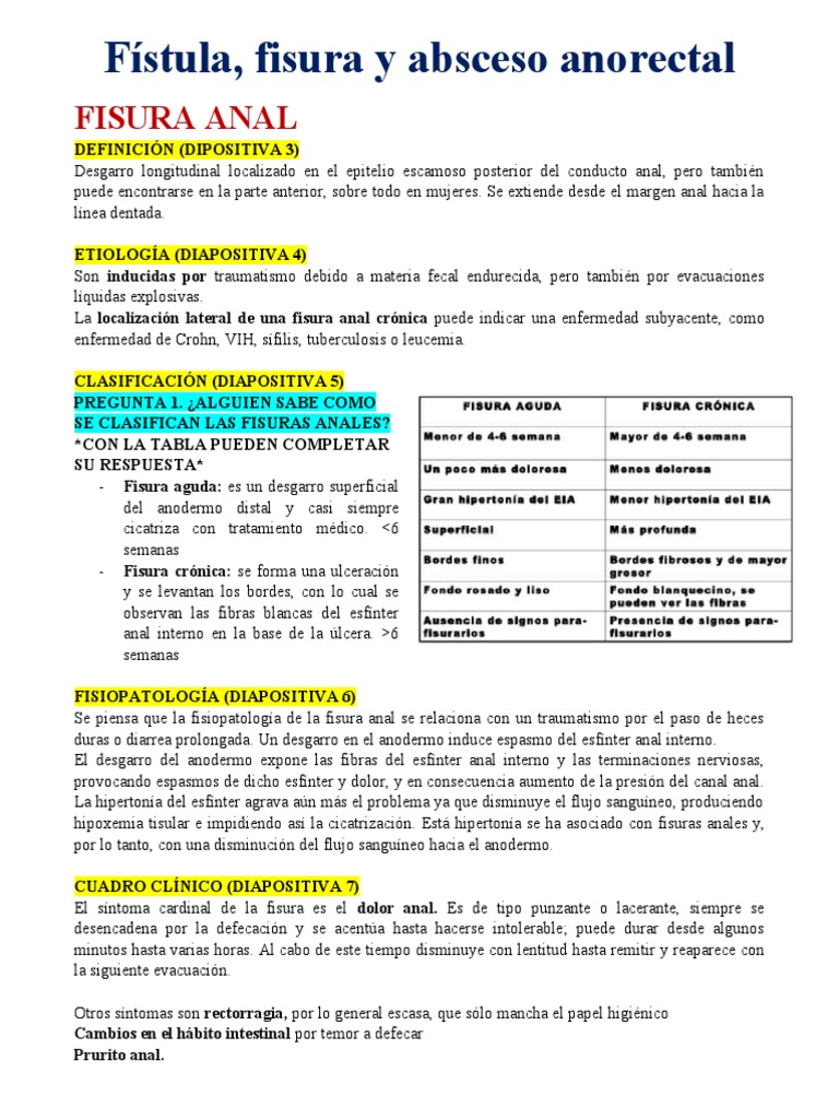 Fistula Fisura y Absceso Anorectal | PDF | Heces | Especialidades Medicas