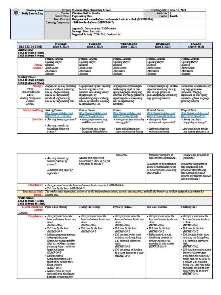 Kindergarten DLL MELC Q4 Week 6 Asf | PDF