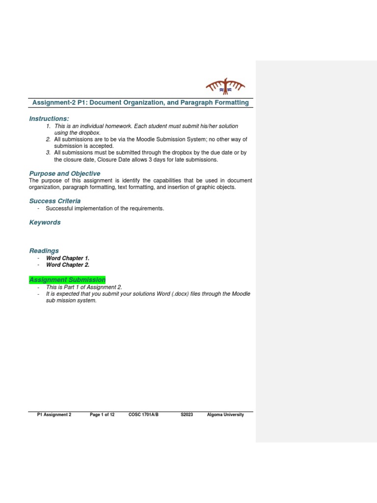 COSC 1701 Computer Applications, W23, Assignment-2 Part-1 c100 | Download Free PDF | Page Layout ...