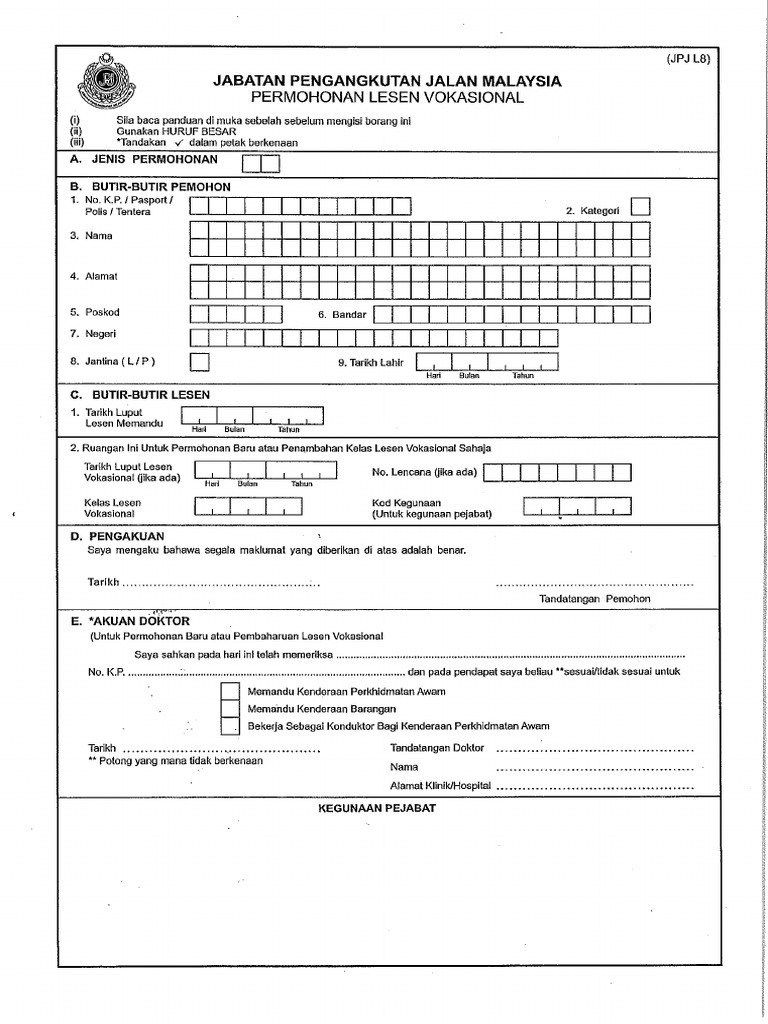 Borang JPJ l8 | PDF