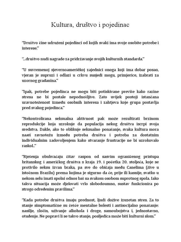 Kultura, Društvo, Pojedinac | PDF