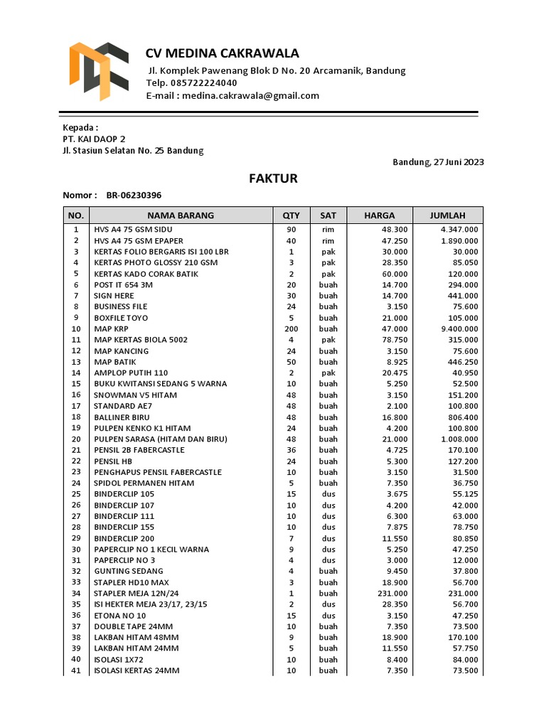 KAI ATK Umum SM1 2023 Faktur Kuitansi | PDF