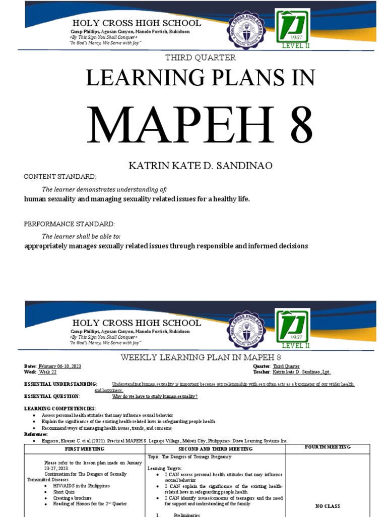 MAPEH 8 Lesson Plan Week 22 | PDF