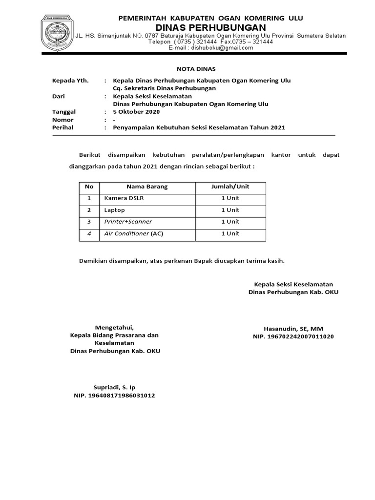 Nota Dinas Belanja Peralatan Kantor | PDF