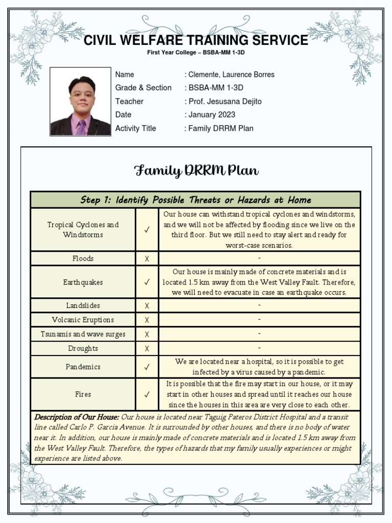 CWTS Family DRRM Plan Clemente | PDF | Emergency Evacuation | Emergency ...