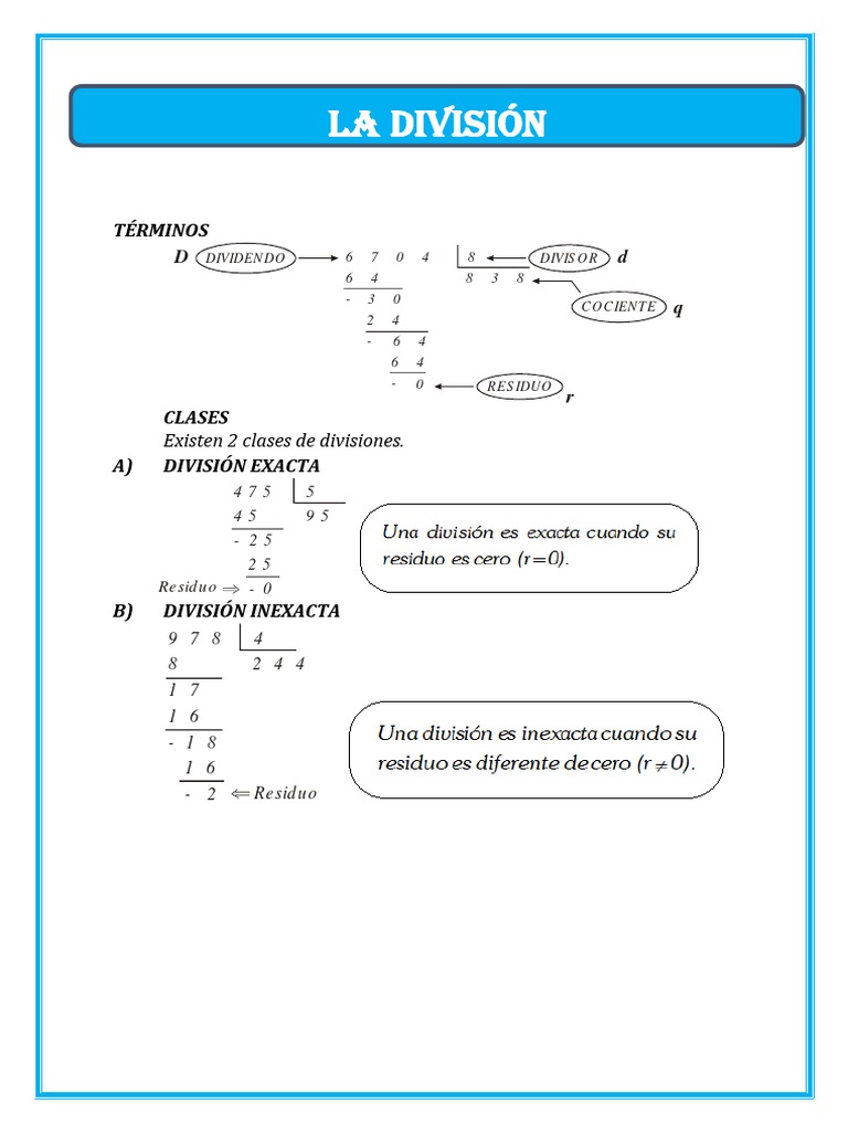 Ficha Division Exacta e Inexacta | PDF
