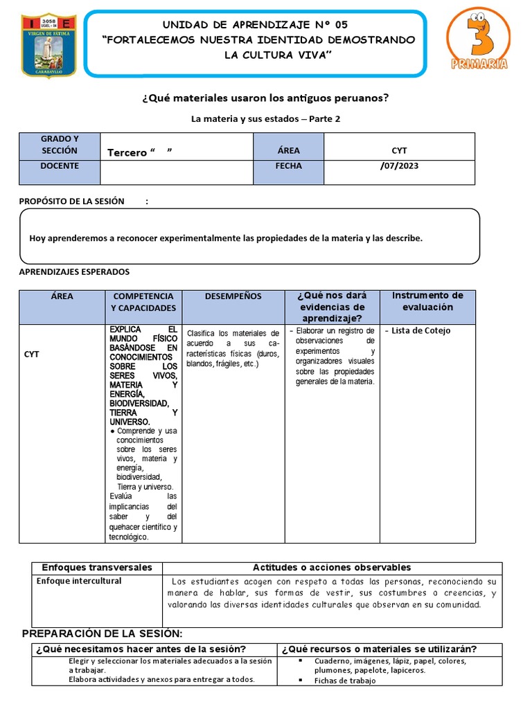 Sesión de Aprendizaje - Cyt | PDF | Importar | Masa