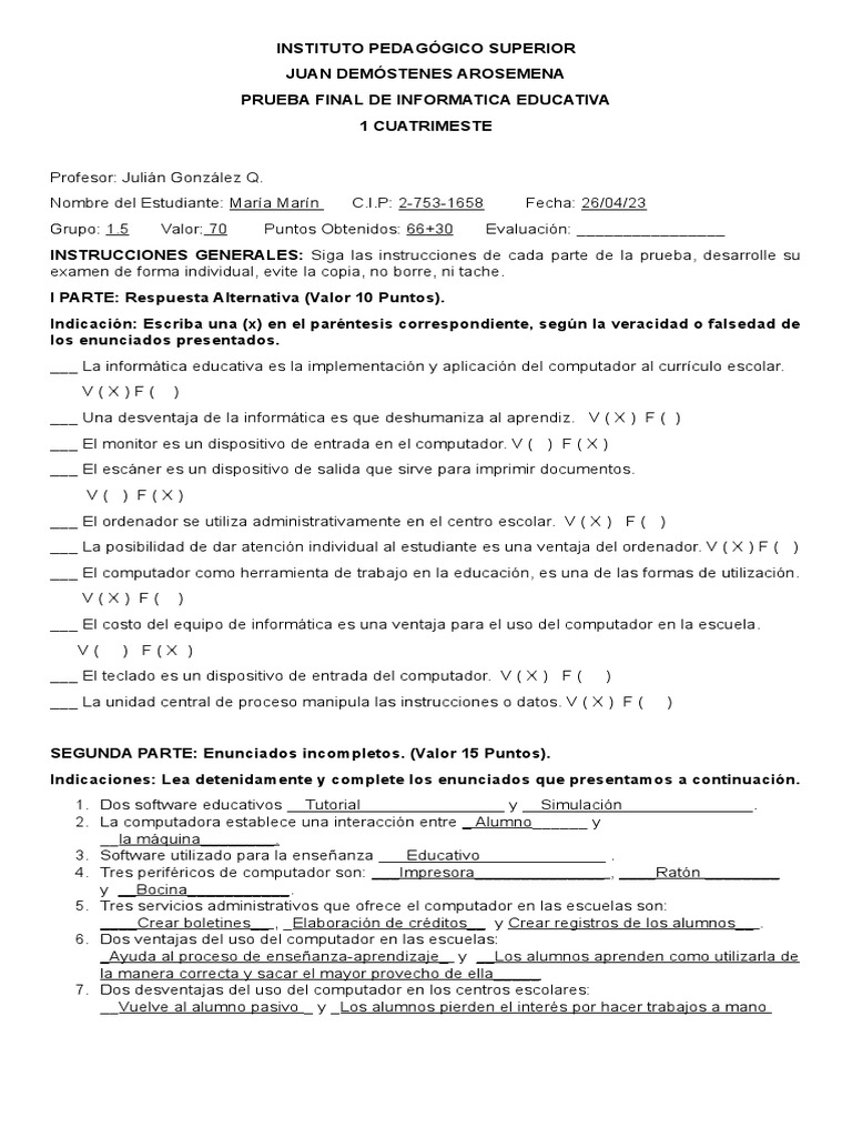 Prueba de Informática Resuelta | PDF | Maestros | Enseñando