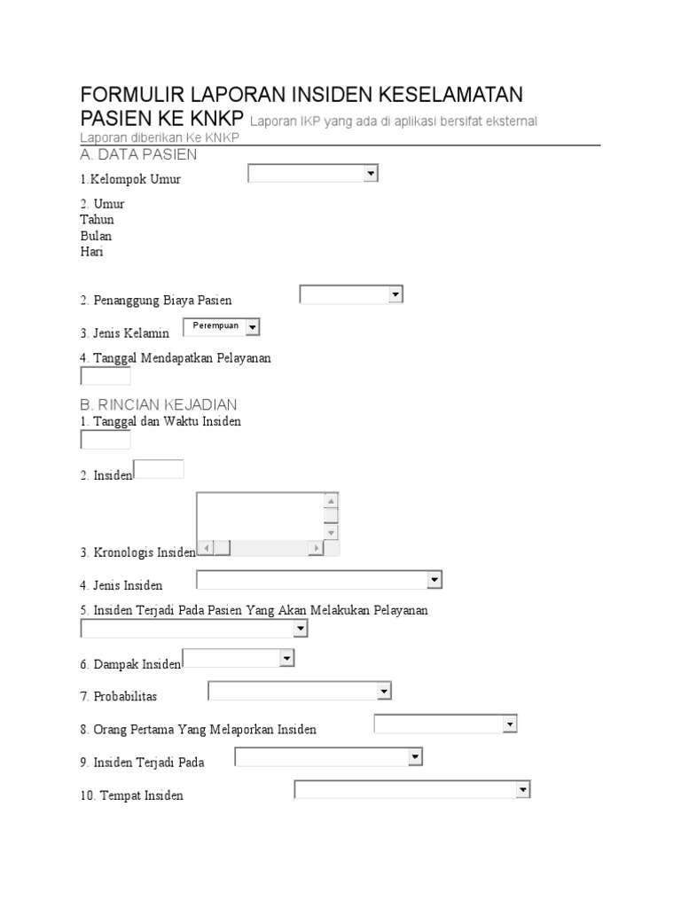 Formulir Laporan Insiden Keselamatan Pasien Ke KNKP | PDF | Ilmu Sosial