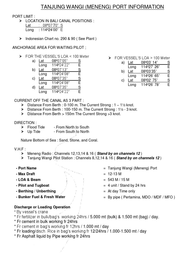 Tanjung Wangi Port Info | PDF