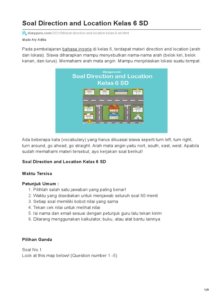 Soal Direction and Location Kelas 6 SD | PDF
