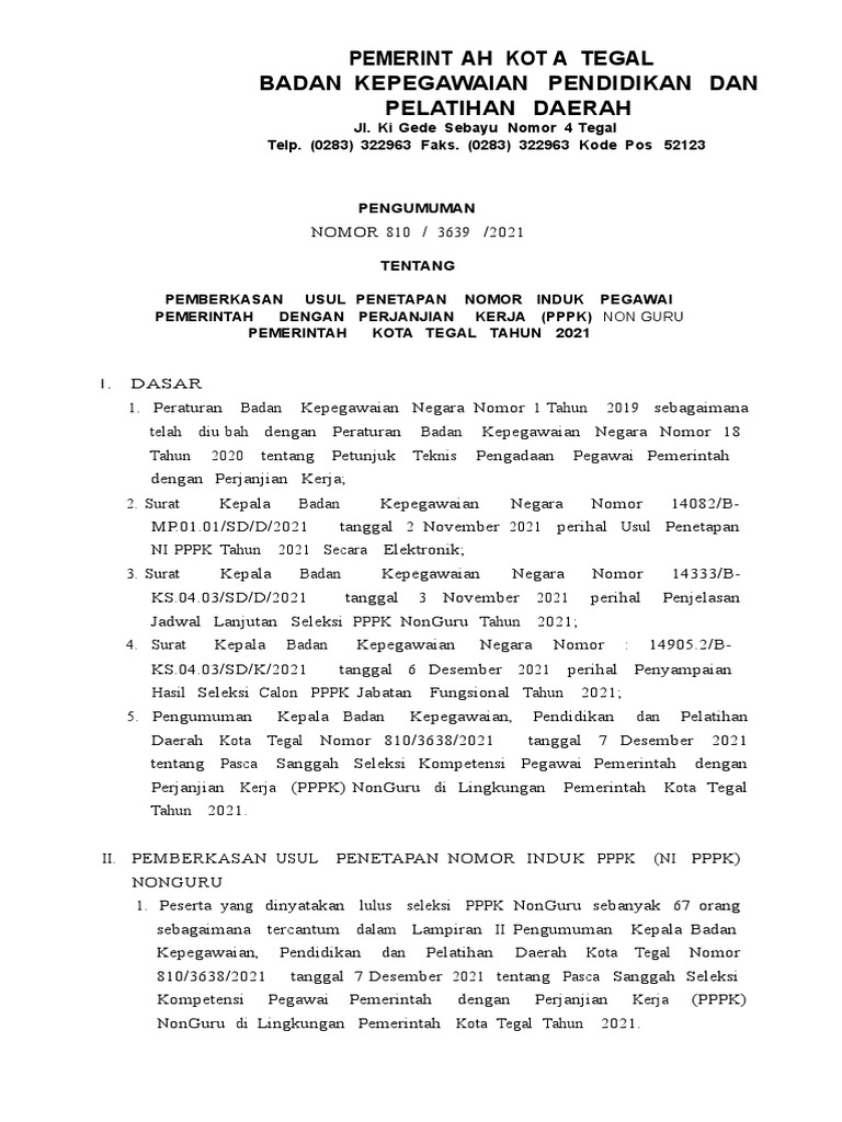 Pengumuman Pemberkasan NI PPPK | PDF