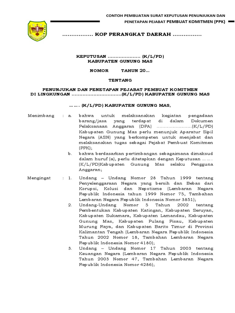 Contoh SK. Penunjukan (PPK) | PDF