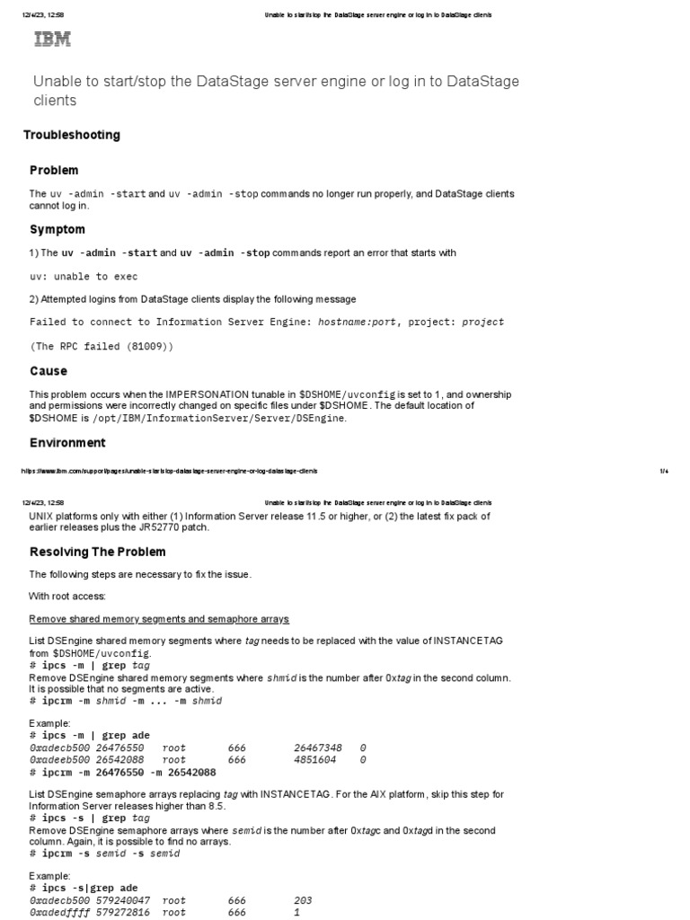 DATASTAGE - Unable To Start - Stop The DataStage Server Engine or Log in To DataStage Clients ...