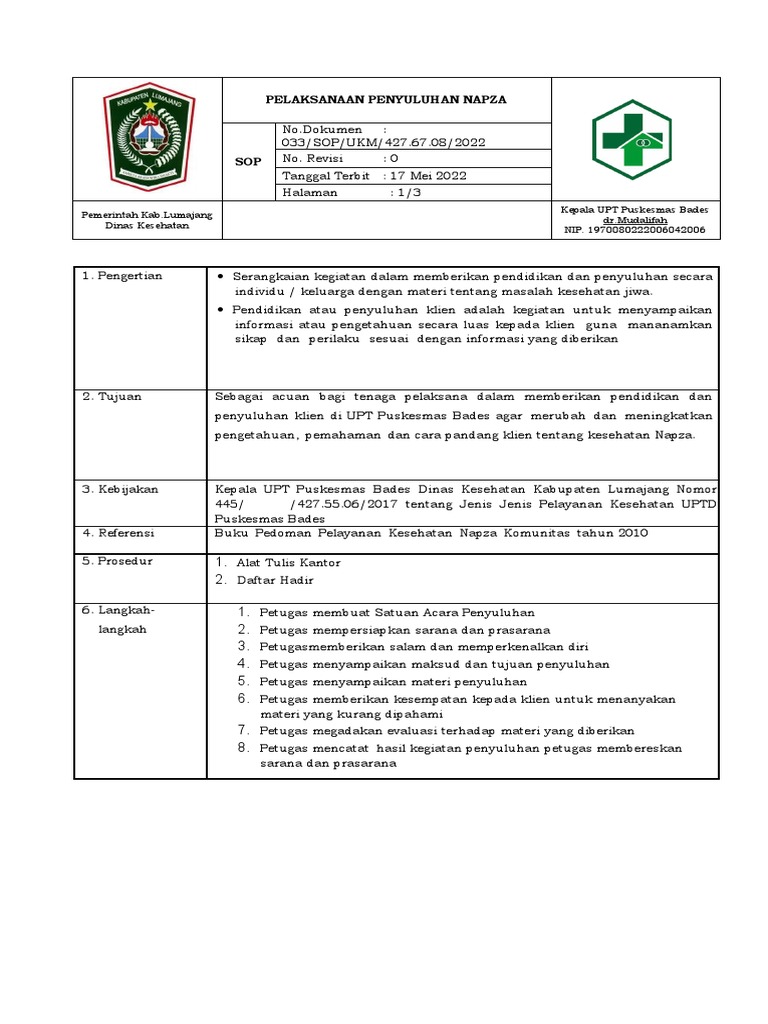 Sop Kegiatan Penyuluhan Napza | PDF | Karier & Perkembangan