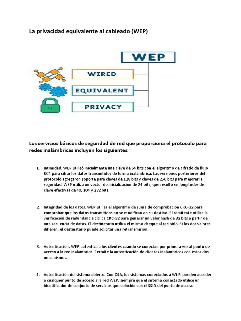 La Privacidad Equivalente Al Cableado (WEP) | PDF | Ingeniería Informática | Telecomunicaciones
