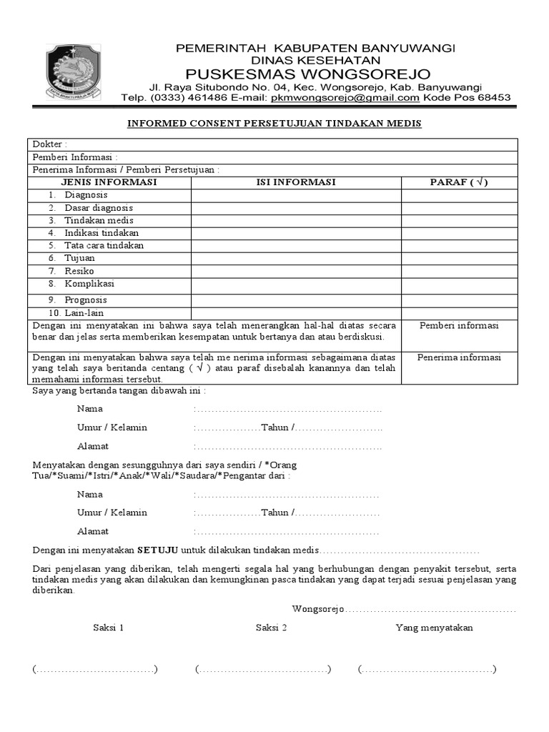 Informed Consent Persetujuan Tindakan Medis | PDF