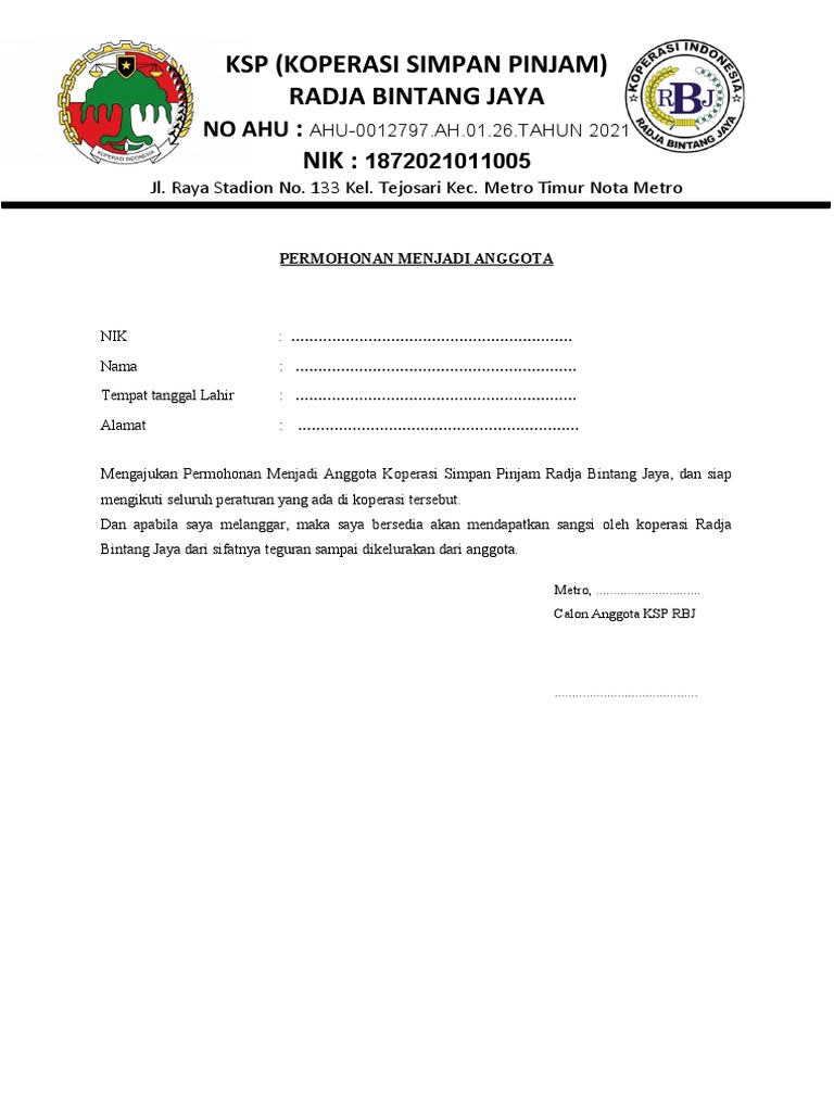 Surat Permohonan RBJ | PDF