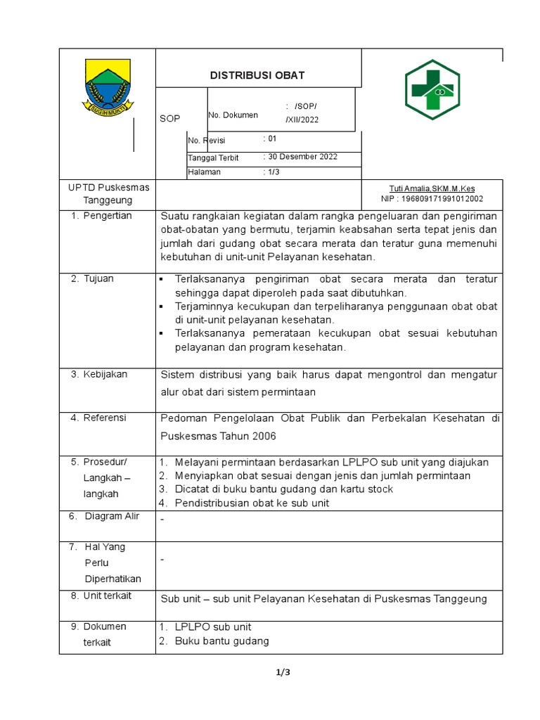 Sop Distribusi Obat 2022 | PDF