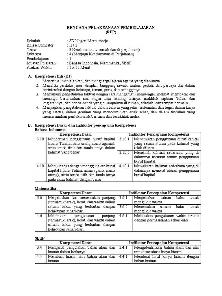 RPP Kelas 2 Tema 8 Sub Tema 4 | PDF | Kajian Bahasa Asing