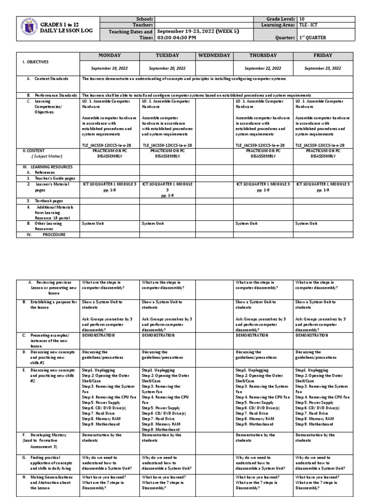 DLL - Tle Ict CSS 10 - Q1 - W5 | PDF | Educational Technology | Cognitive Science