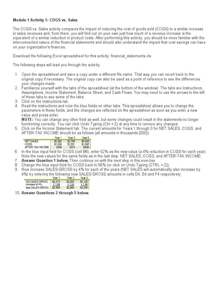 1-2 COGS Vs SALES | PDF | Cost Of Goods Sold | Spreadsheet 1-2 COGS Vs SALES | PDF | Cost Of Goods Sold | Spreadsheet