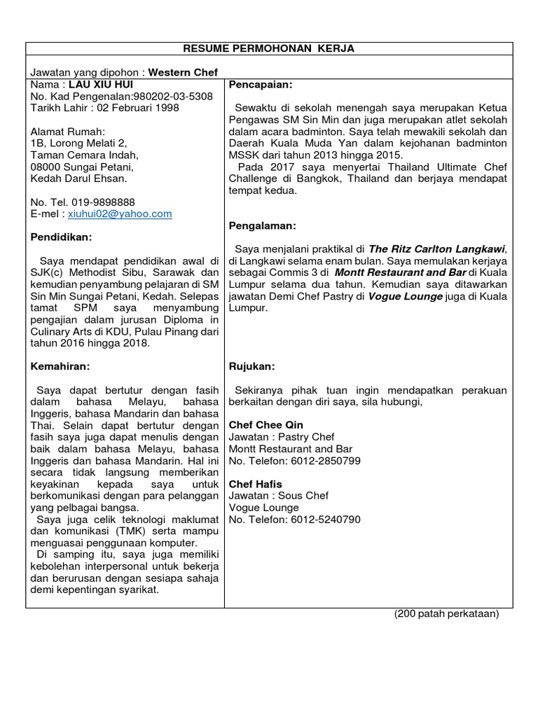 Contoh Karangan Resume | PDF