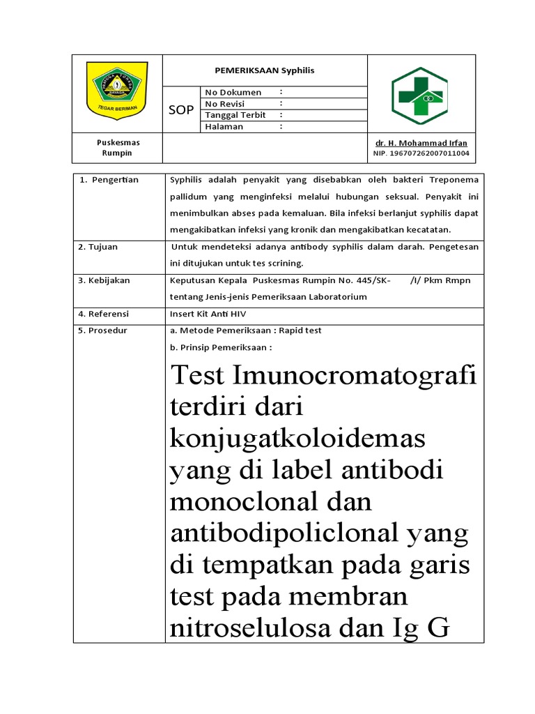 SOP PEMERIKSAAN Syphilis | PDF