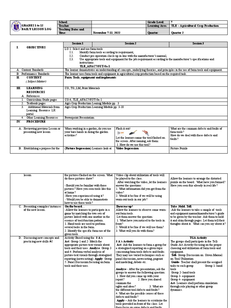 Agricultural Crop Production Tools Guide | PDF | Learning | Tools