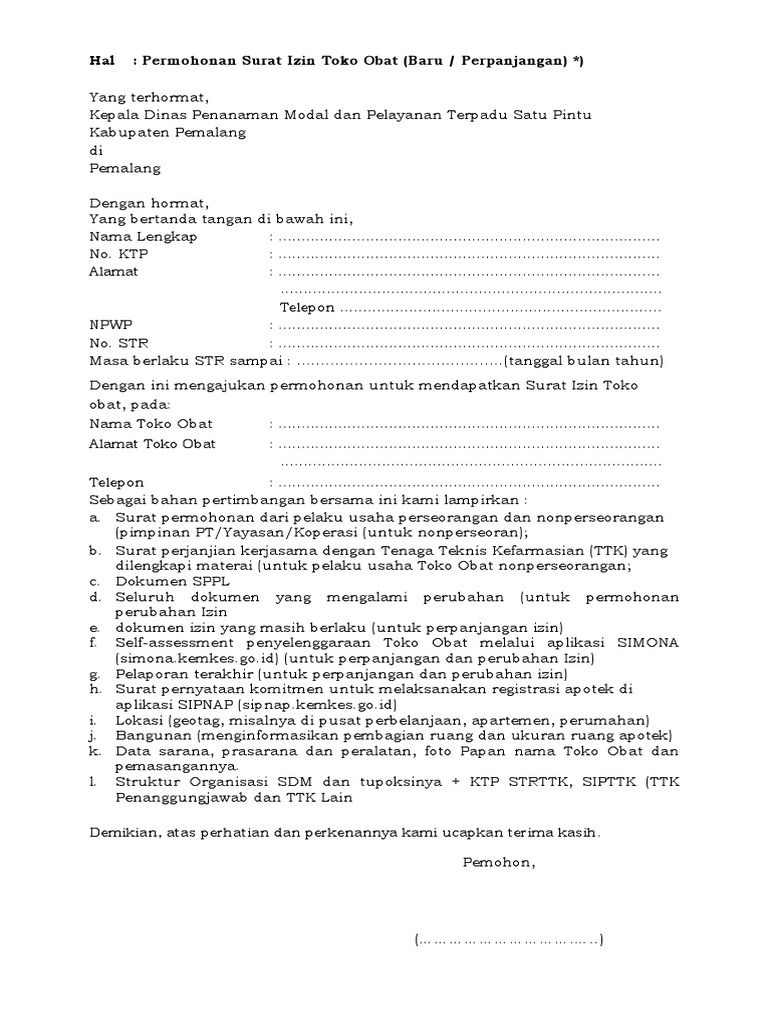 Form Permohonan Toko Obat | PDF