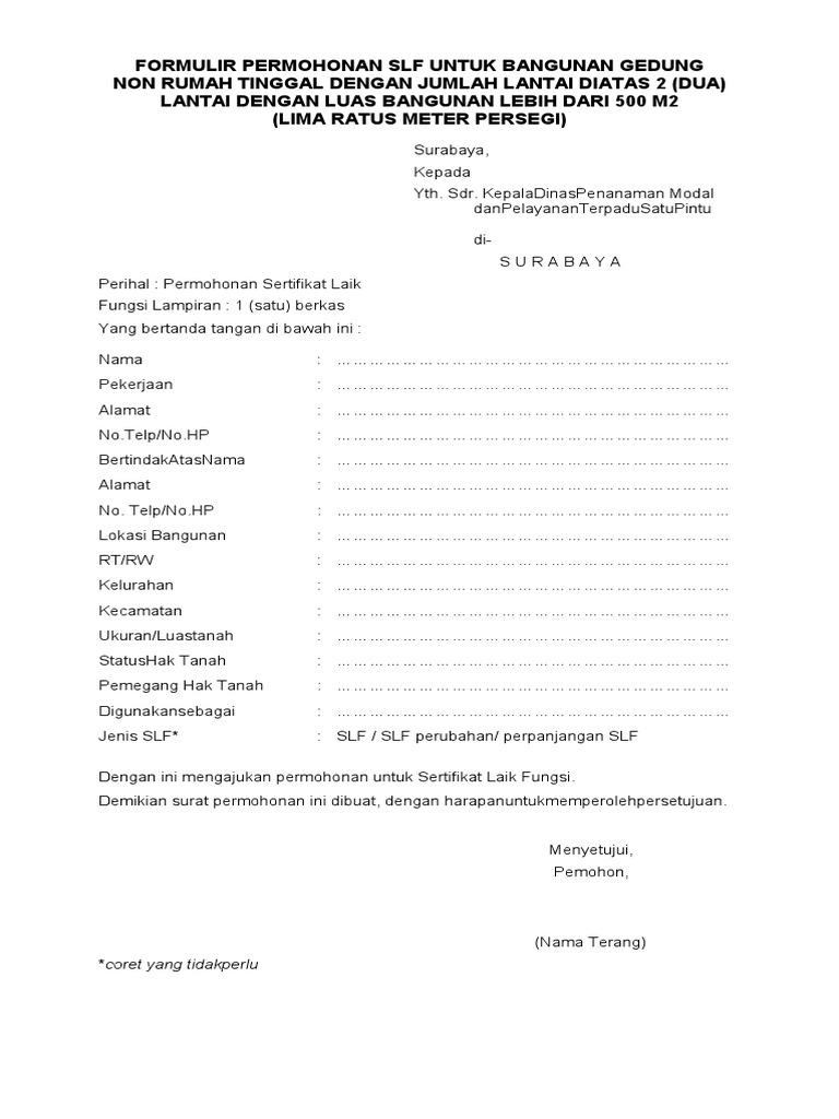 Formulir Permohonan SLF S | PDF