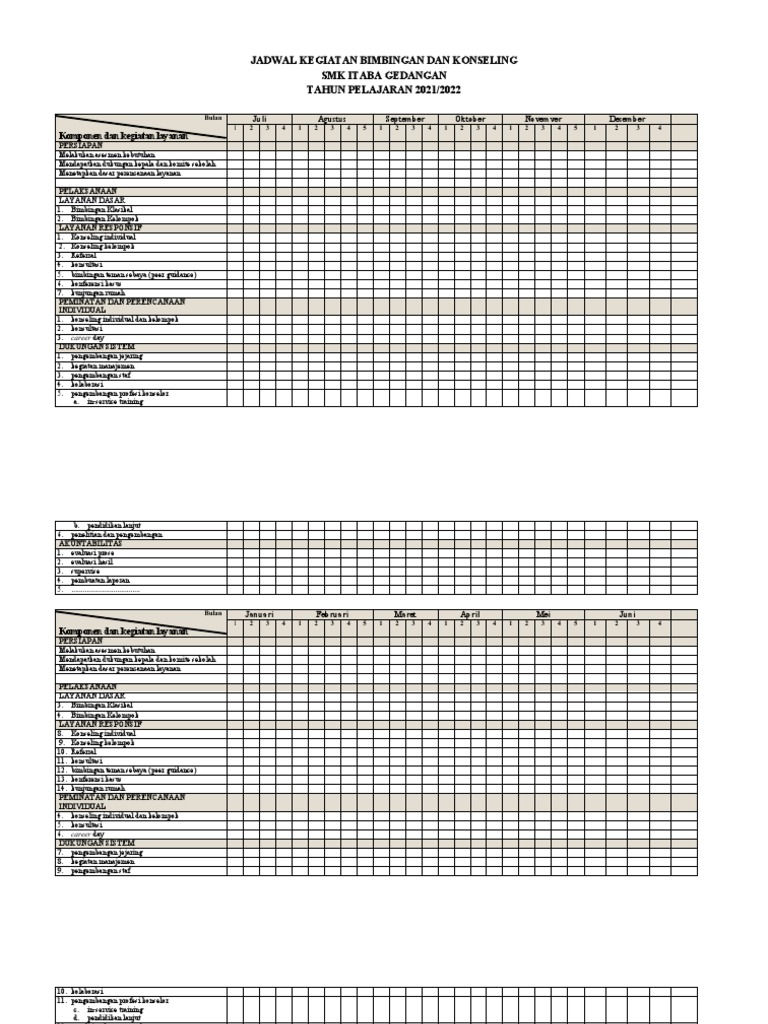 Jadwal Kegiatan Bimbingan Dan Konseling | PDF