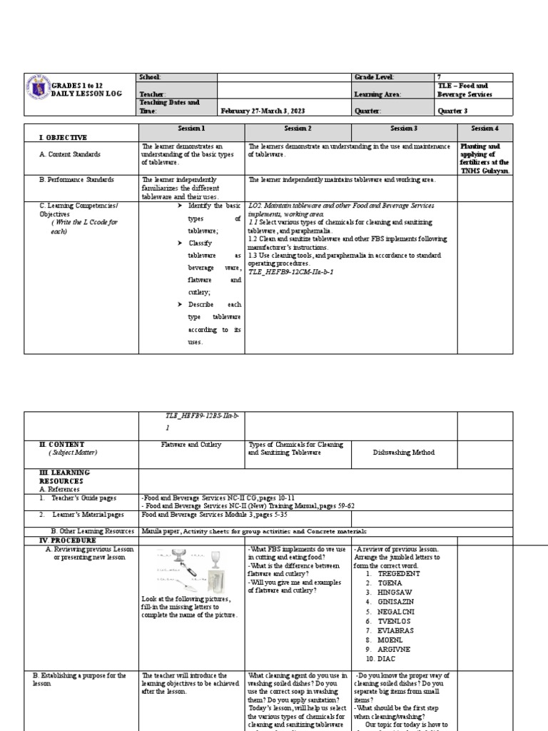 FBS 7 DLL-Week 3 | PDF | Tableware | Cognitive Science