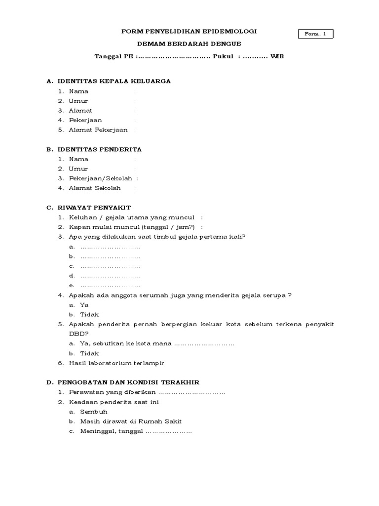 Form Penyelidikan Epidemiologi DBD | PDF