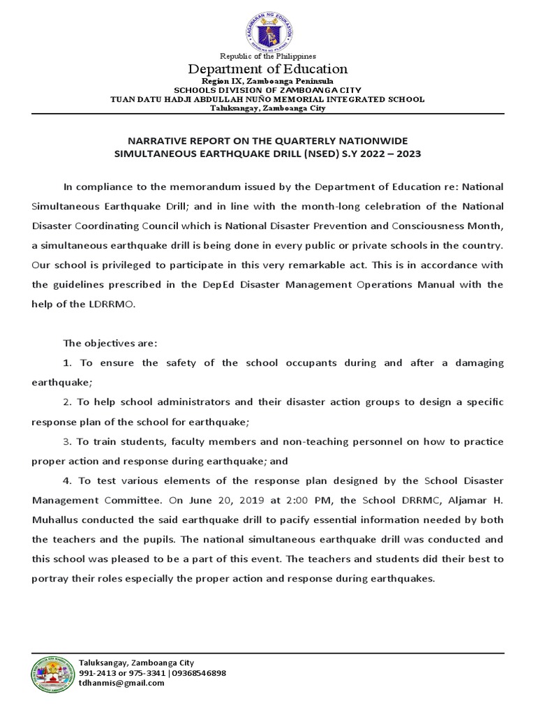 DRRM Narrative Report S.Y 2022 2023 | PDF | Teachers | Emergency Management