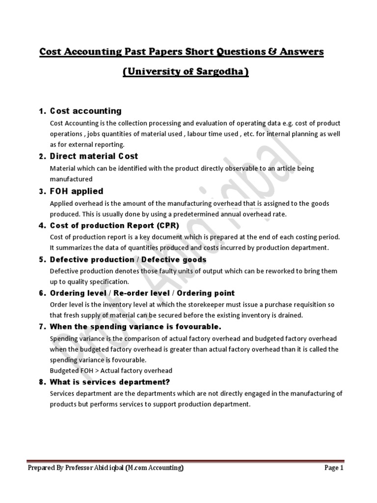 Cost Accounting Short Questions | PDF | Cost | Piece Work