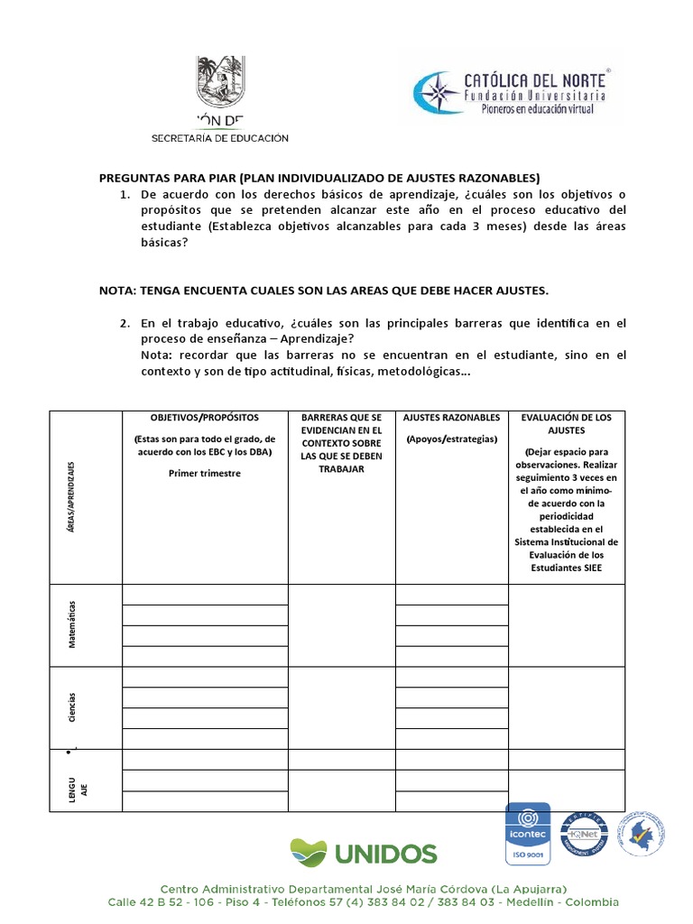 Piar - para Desarrollar Profes | PDF | Evaluación | Cognición