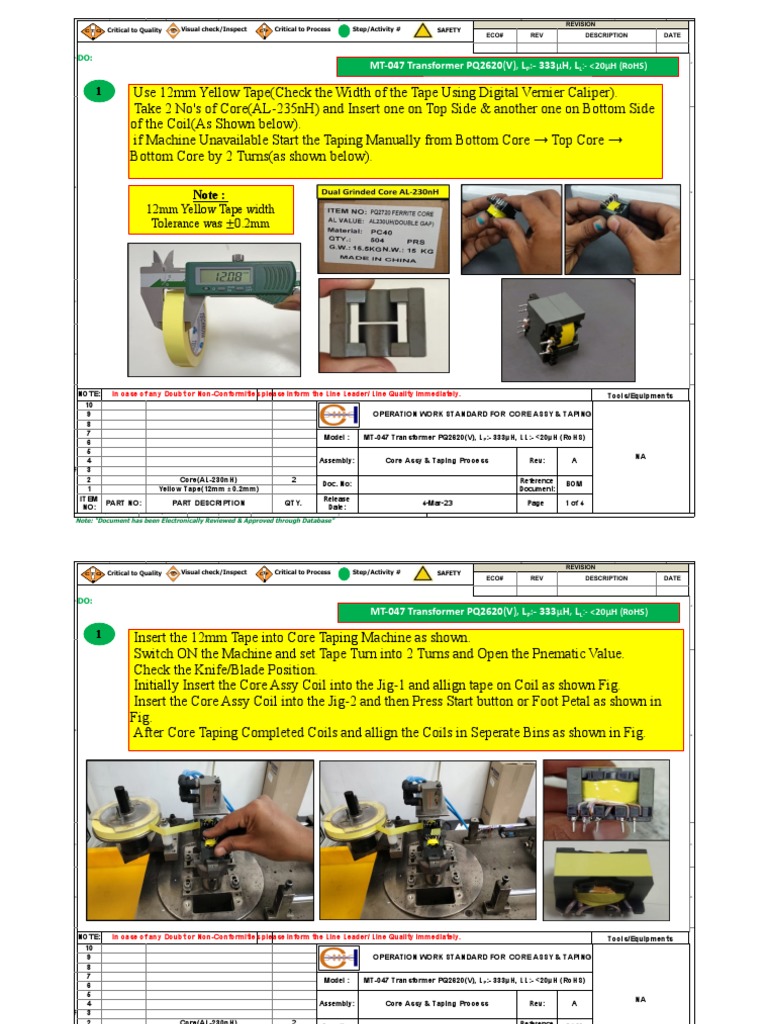 Work Instruction For Core Assy & Taping Process of MT047 | PDF | Manufactured Goods | Equipment