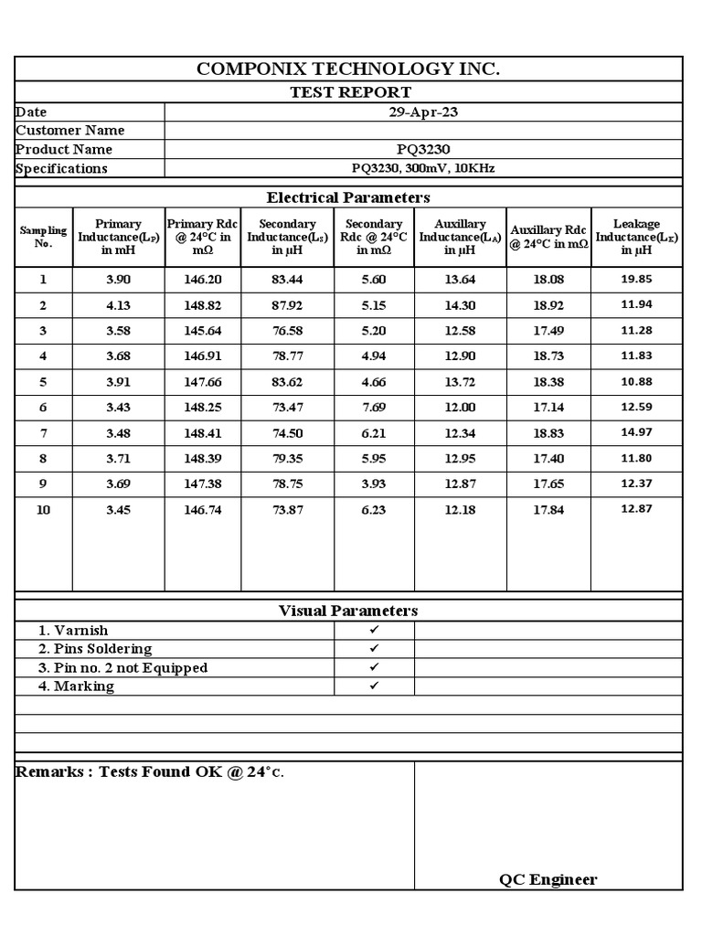 Sample Test Report | PDF | Physical Quantities | Magnetic Devices