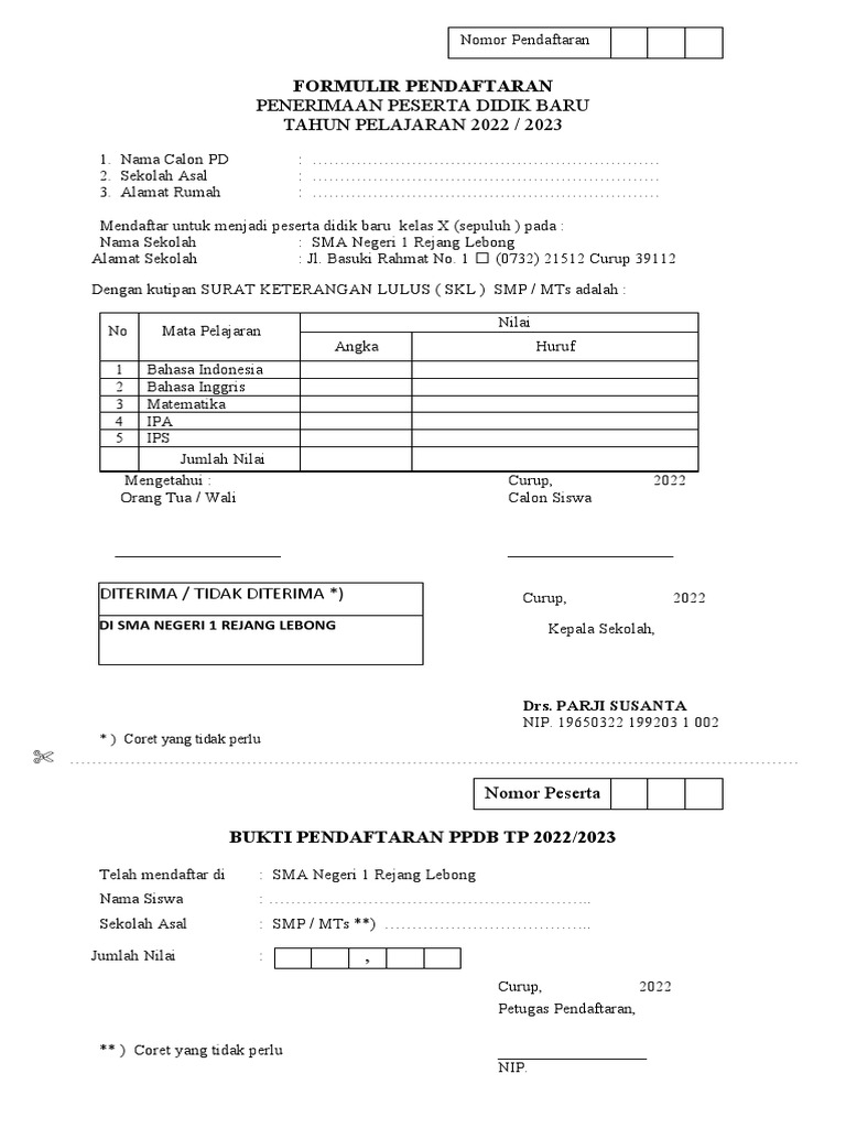 Fotocopy Formulir PPDB 2022/2023 | PDF