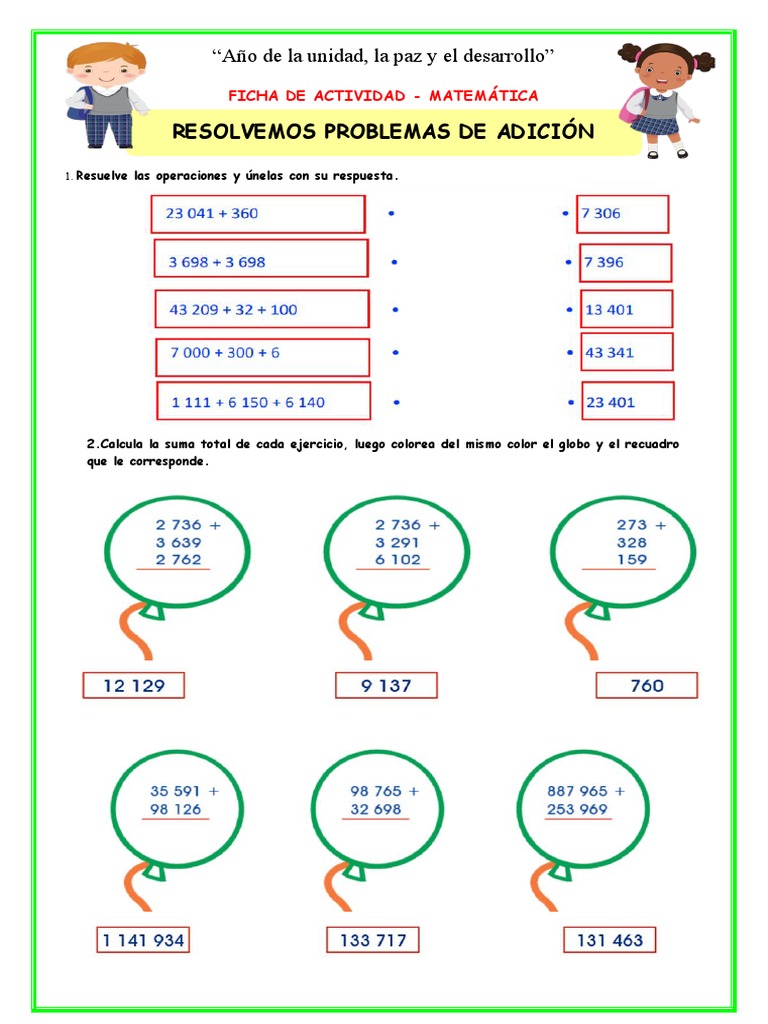 Ficha - Juevess-Mat-Resolvemos Problemas de Adición | PDF