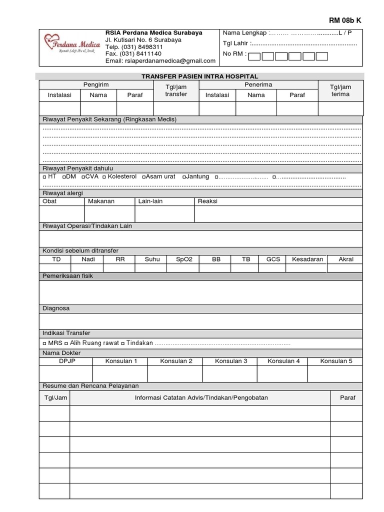 08 Form Transfer Pasien Intra Hospital | PDF