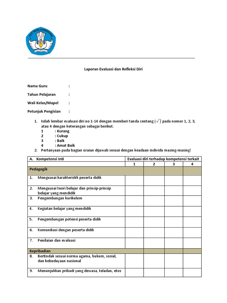 Format Evaluasi Dan Refleksi Diri | PDF | Karier & Perkembangan