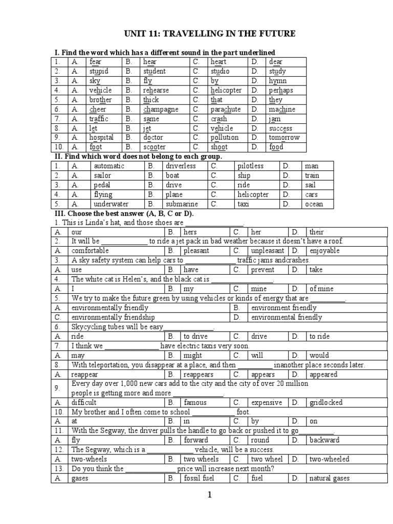 Bai Tap Unit 11 Travelling in The Future Tieng Anh 7 | PDF | Renewable Energy | Energy Development