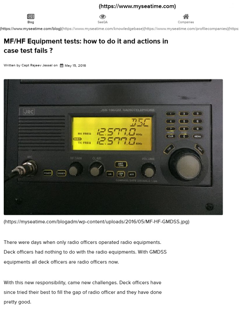 MF - HF Equipment Tests - How To Do It and Actions in Case Test Fai ...