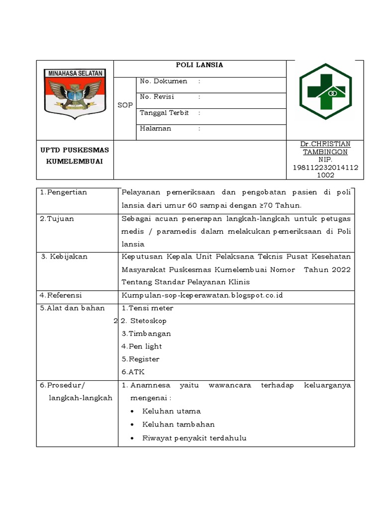 Sop Poli Lansia | PDF | Pengembangan Diri | Kesehatan Holistik